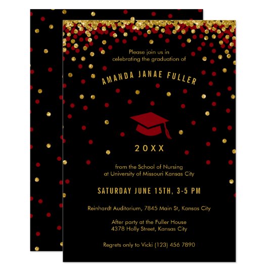 Maroon Graduation Invitation | Faux Gold Glitter | Zazzle.com