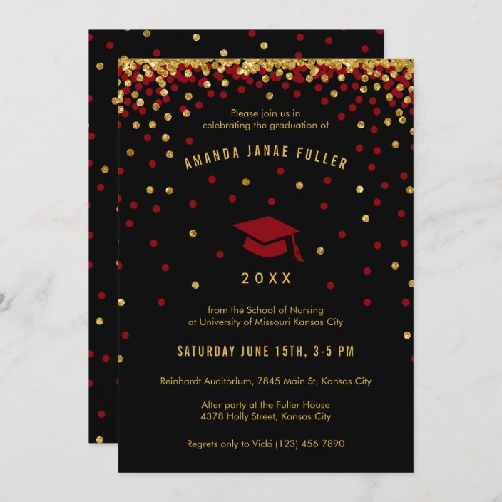 Maroon Graduation Invitation | Faux Gold Glitter | Zazzle.com