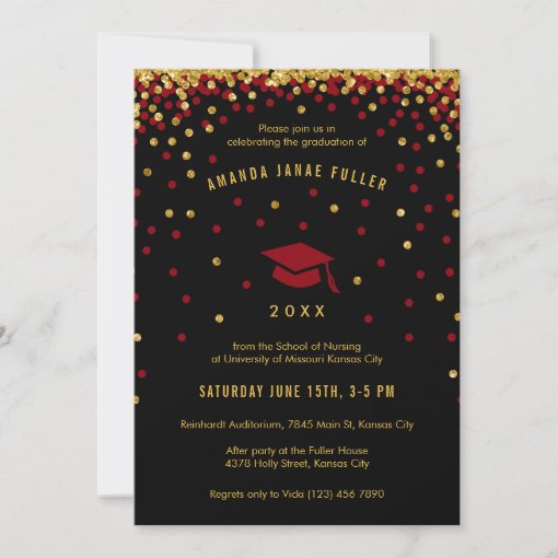 Maroon Graduation Invitation | Faux Gold Glitter | Zazzle
