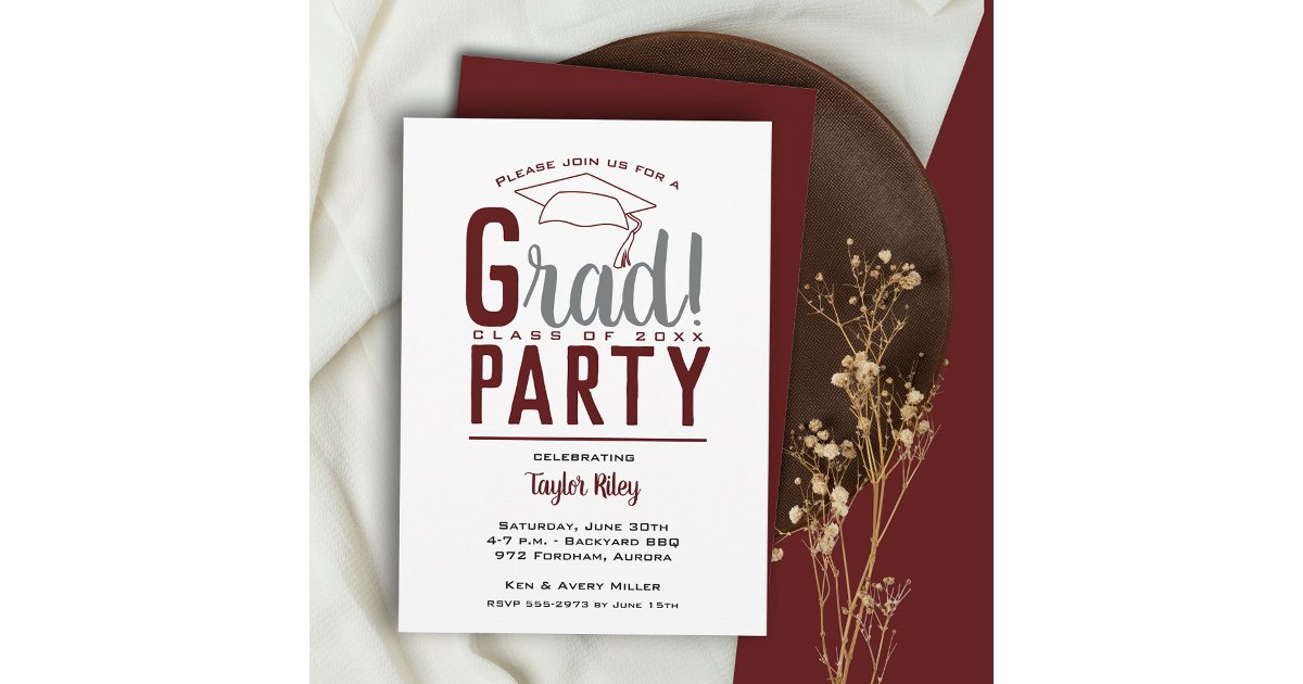 Maroon Graduation Party Invitation | Zazzle