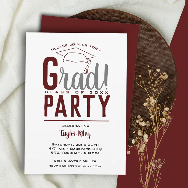 Maroon Graduation Party Invitation | Zazzle