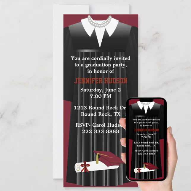 Maroon Graduation Party Invitation | Zazzle