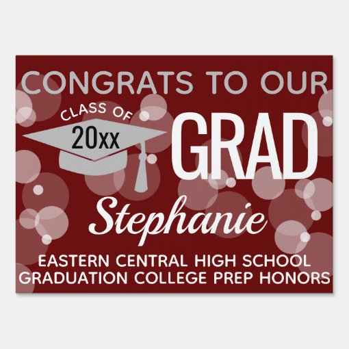 Maroon Gray Modern Bubbles Congrats Graduation Sign | Zazzle