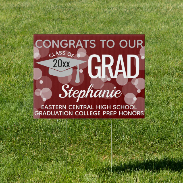Maroon Gray Modern Bubbles Congrats Graduation Sign | Zazzle