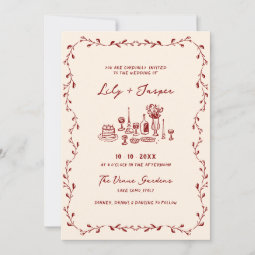 Maroon Hand Drawn Wedding Invitation | Zazzle