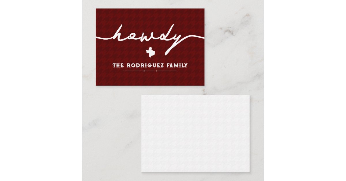 Maroon Howdy Houndstooth Texas Note Card | Zazzle