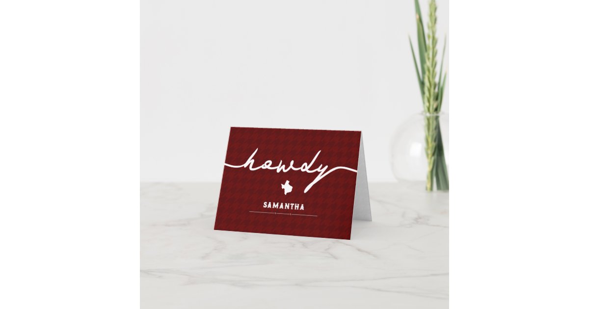 Maroon Howdy Houndstooth Texas Note Card | Zazzle