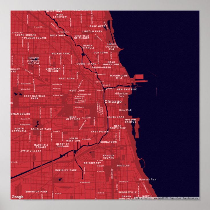 Maroon map of Chicago Poster | Zazzle