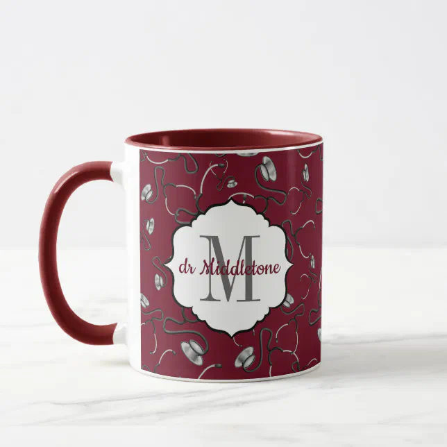 Maroon Medical stethoscopes for doctors name Mug | Zazzle