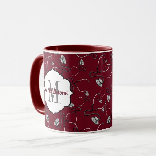 Maroon Medical stethoscopes for doctors name Mug | Zazzle