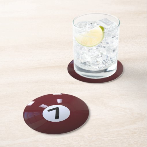Maroon No. 7 Billiard Pool Ball Round Paper Coaster | Zazzle