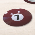 Maroon No. 7 Billiard Pool Ball Round Paper Coaster | Zazzle
