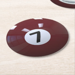 Maroon No. 7 Billiard Pool Ball Round Paper Coaster | Zazzle
