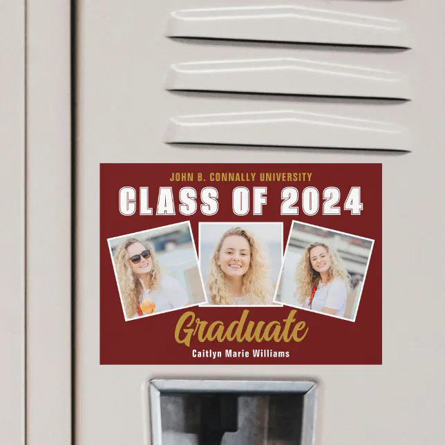 Maroon Photo Collage 2025 Graduation Magnet Card | Zazzle
