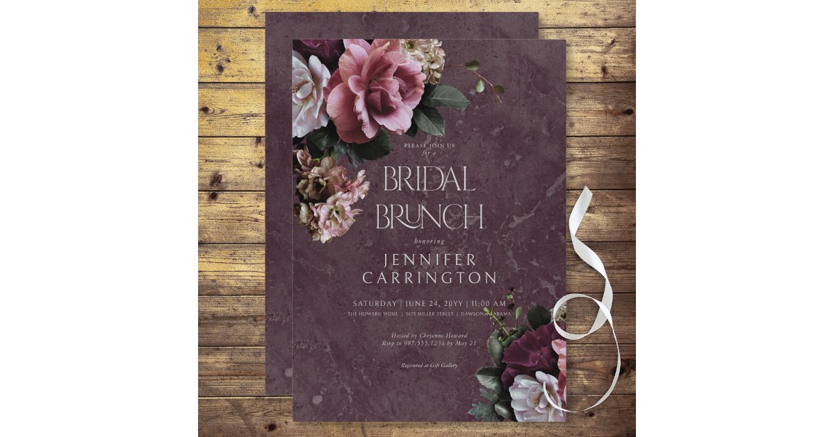 Maroon & Pink Floral Modern Bridal Brunch Invitation | Zazzle