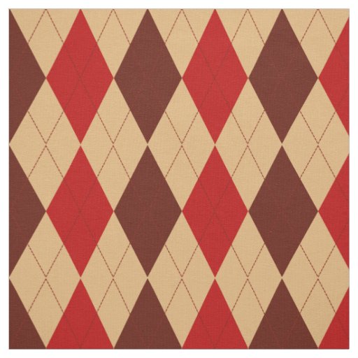 Maroon Red and Tan Argyle Pattern Fabric | Zazzle