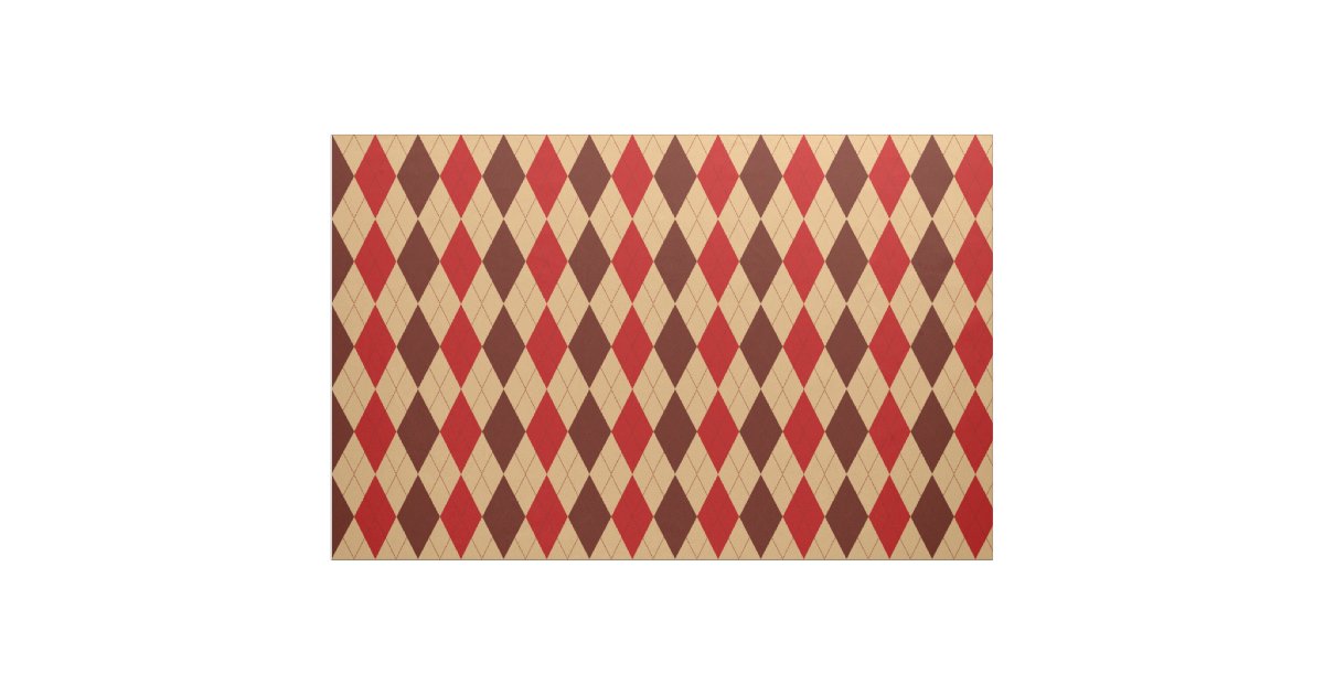 Maroon Red and Tan Argyle Pattern Fabric | Zazzle