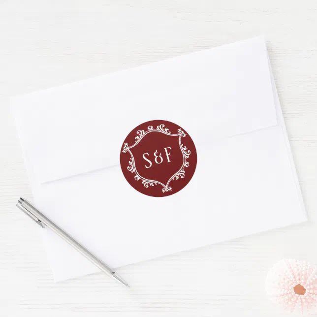 Maroon Red and White Crest Monogram Envelope Seal | Zazzle