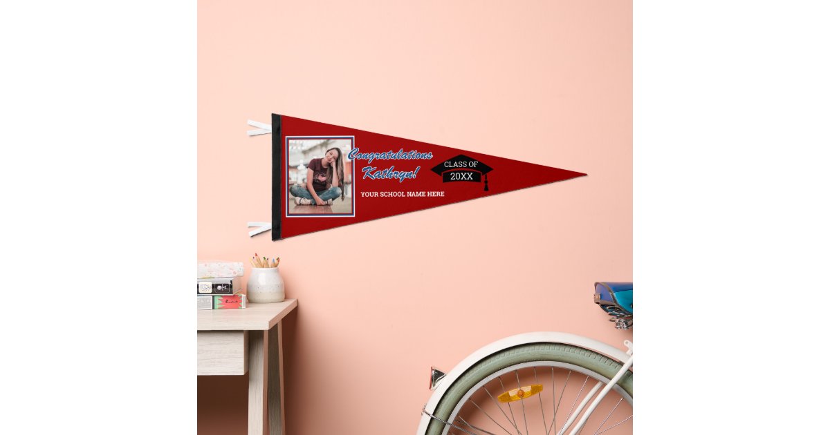 Maroon Red Blue White Black Congratulations Grad Pennant Flag | Zazzle