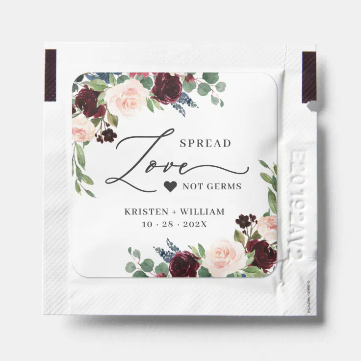 Maroon Red Blush Floral Wedding Spread Love Hand Sanitizer Packet | Zazzle