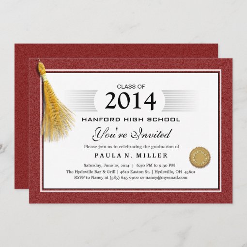 Maroon Red Border Diploma Graduation & Gold Tassel Invitation | Zazzle