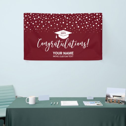 Maroon Red Confetti Congratulations Graduation Banner | Zazzle