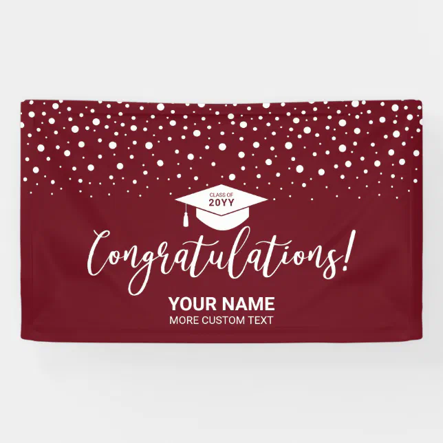Maroon Red Confetti Congratulations Graduation Banner | Zazzle