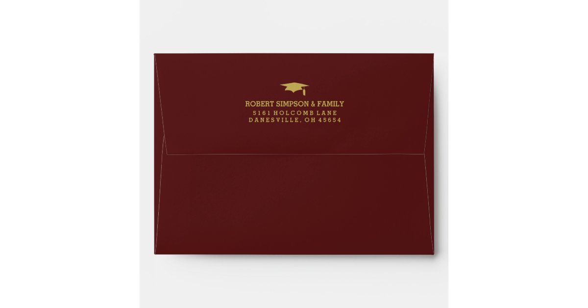 Maroon Red & Gold 5x7 Graduation Invite Envelope | Zazzle
