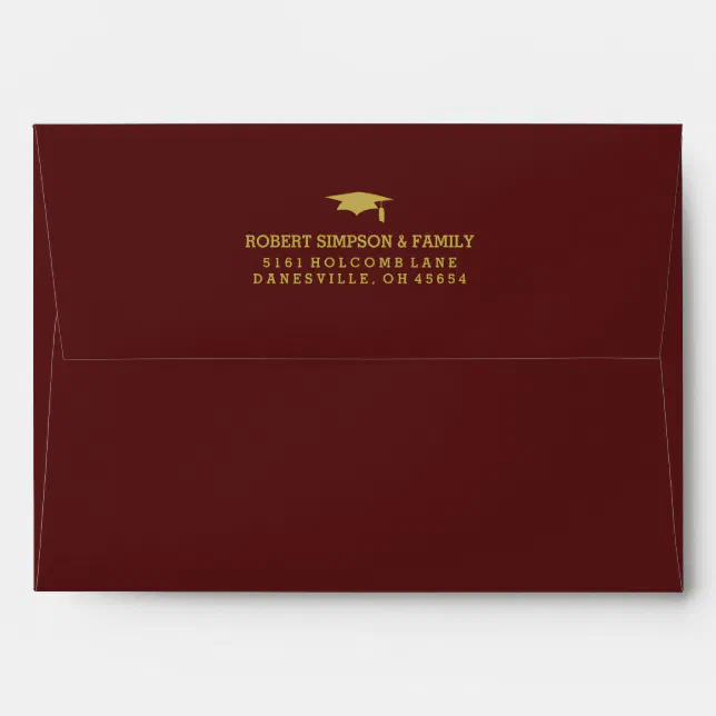 Maroon Red & Gold 5x7 Graduation Invite Envelope | Zazzle