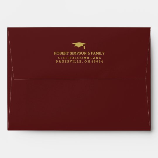 Maroon Red & Gold 5x7 Graduation Invite Envelope | Zazzle.com