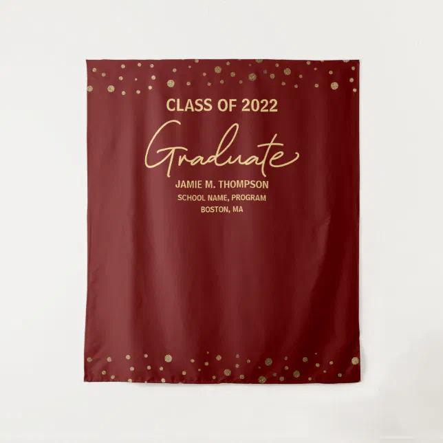 Maroon Red Gold Class of 2022 backdrop Graduation | Zazzle
