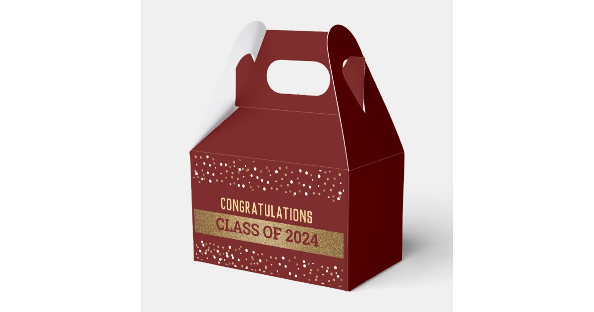 Maroon Red Gold Congratulations Class of 2024 Favor Boxes | Zazzle