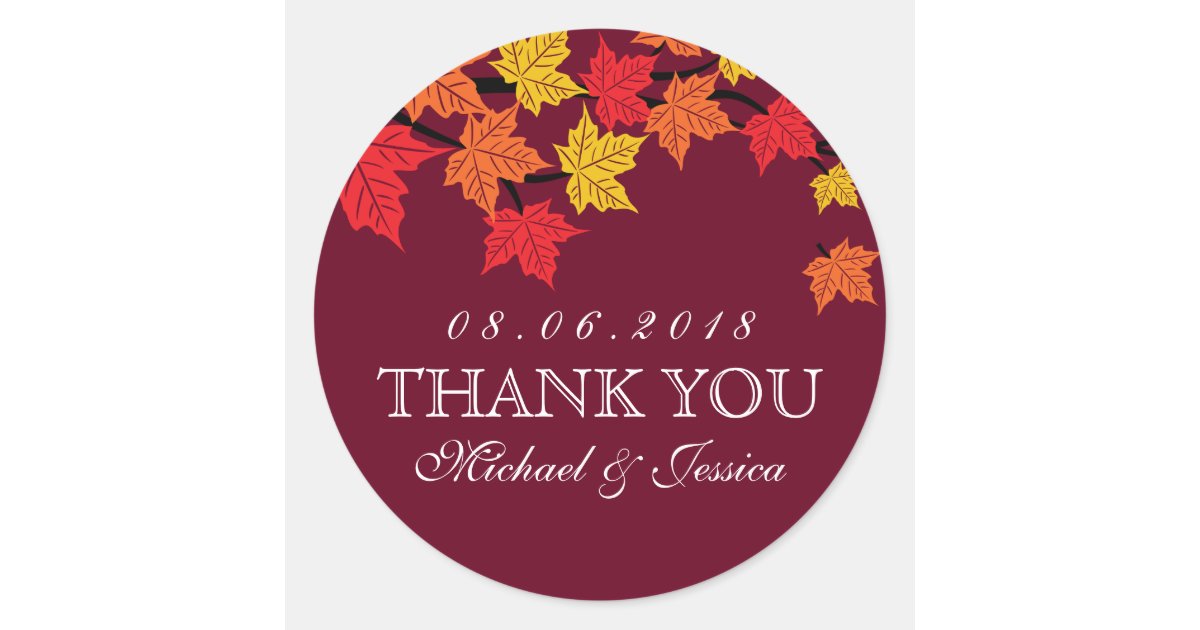 Maroon Red Maple Leaf Fall Autumn Wedding Sticker | Zazzle