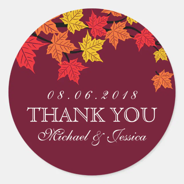 Maroon Red Maple Leaf Fall Autumn Wedding Sticker | Zazzle