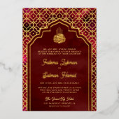Maroon Red Moroccan Arch Muslim Wedding Gold Foil Invitation | Zazzle