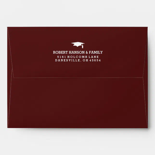 Maroon Red & White 5x7 Graduation Invite Envelope | Zazzle