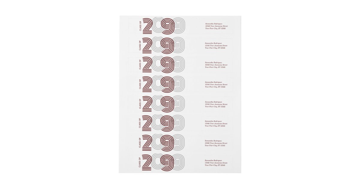 Maroon Retro Big Numbers Class of Wrap Around Label | Zazzle