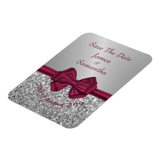 Maroon Satin Bow & Silver – Save The Date Magnet | Zazzle