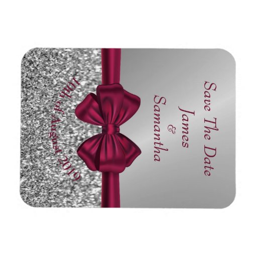 Maroon Satin Bow & Silver – Save The Date Magnet | Zazzle