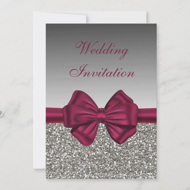 Maroon Satin Bow & Silver – Wedding Invitation | Zazzle