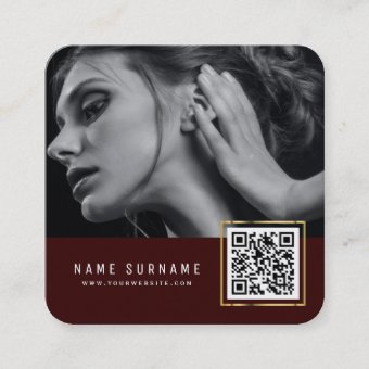 Maroon scannable barcode QR code photo Square Business Card | Zazzle