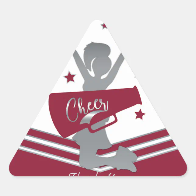 Maroon & Silver Stars Cheer Cheer-leading Party Triangle Sticker | Zazzle