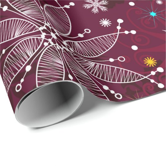 maroon snowflake pattern wrapping paper | Zazzle.com