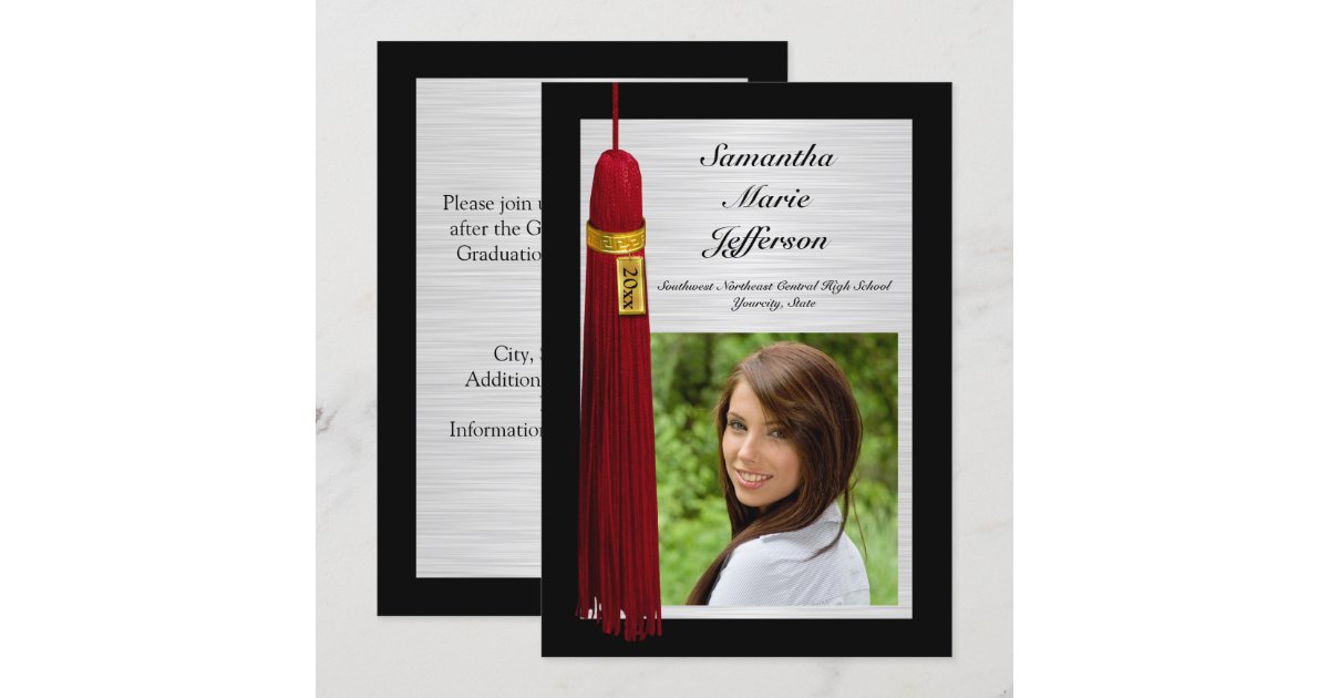 Maroon Tassel with Photo Graduation Party Invitation | Zazzle