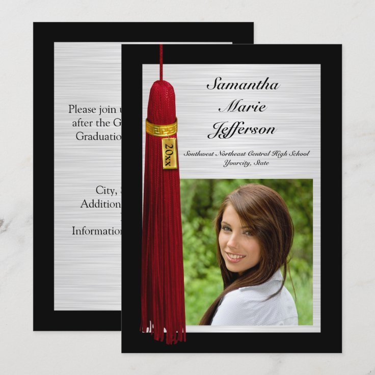 Maroon Tassel with Photo Graduation Party Invitation | Zazzle