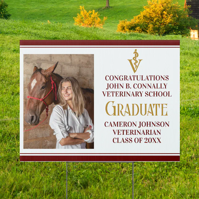 Maroon Veterinary School Graduation Photo Yard Sign | Zazzle