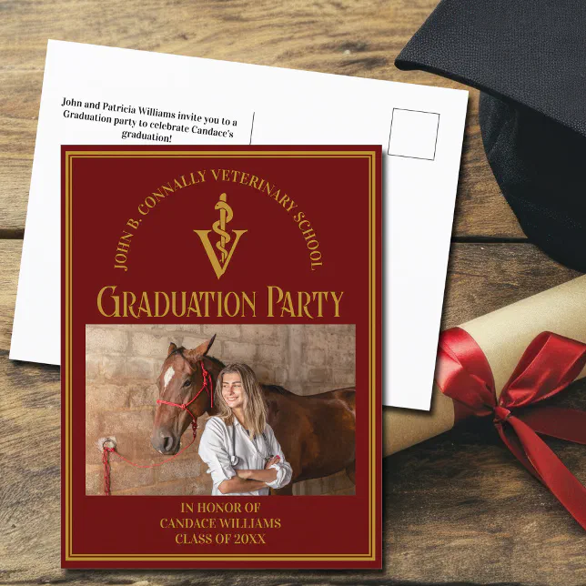 Maroon Veterinary School Photo Graduation Party Invitation Postcard ...