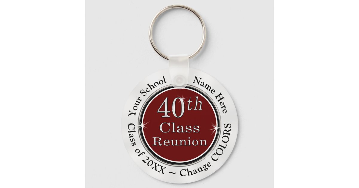 Maroon White Cheap 40th High School Reunion Ideas Keychain | Zazzle