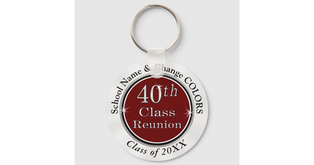Maroon White Cheap 40th High School Reunion Ideas Keychain | Zazzle