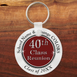 Maroon White Cheap 40th High School Reunion Ideas Keychain | Zazzle